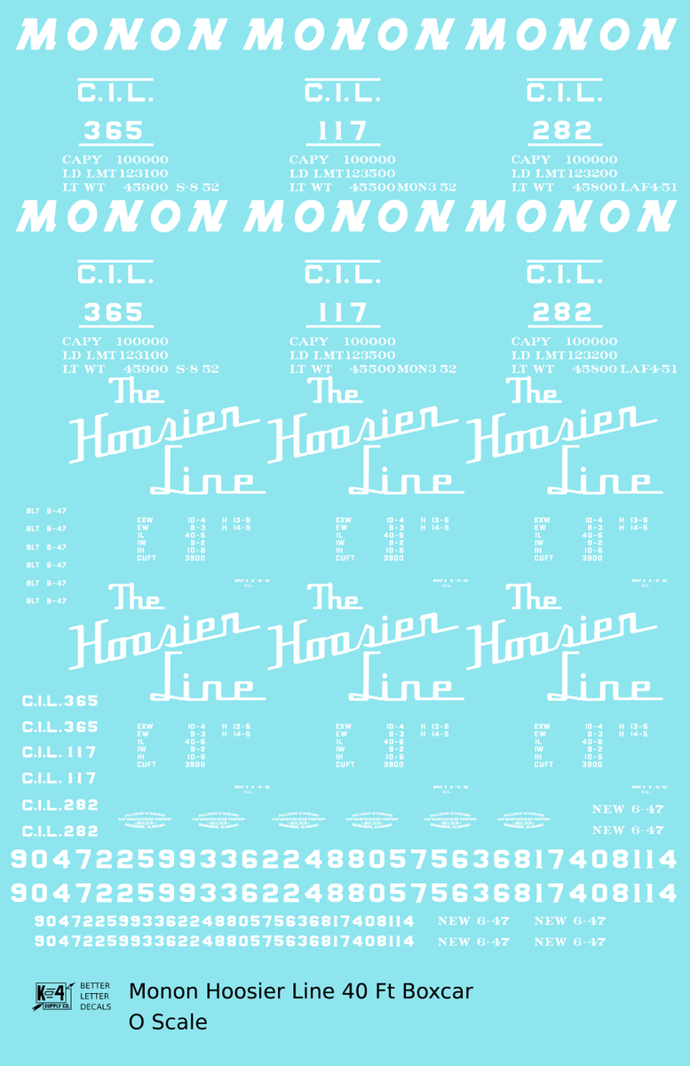 Monon Hoosier Line 40 Ft Boxcar White - Decal - Choose Scale – K4 ...
