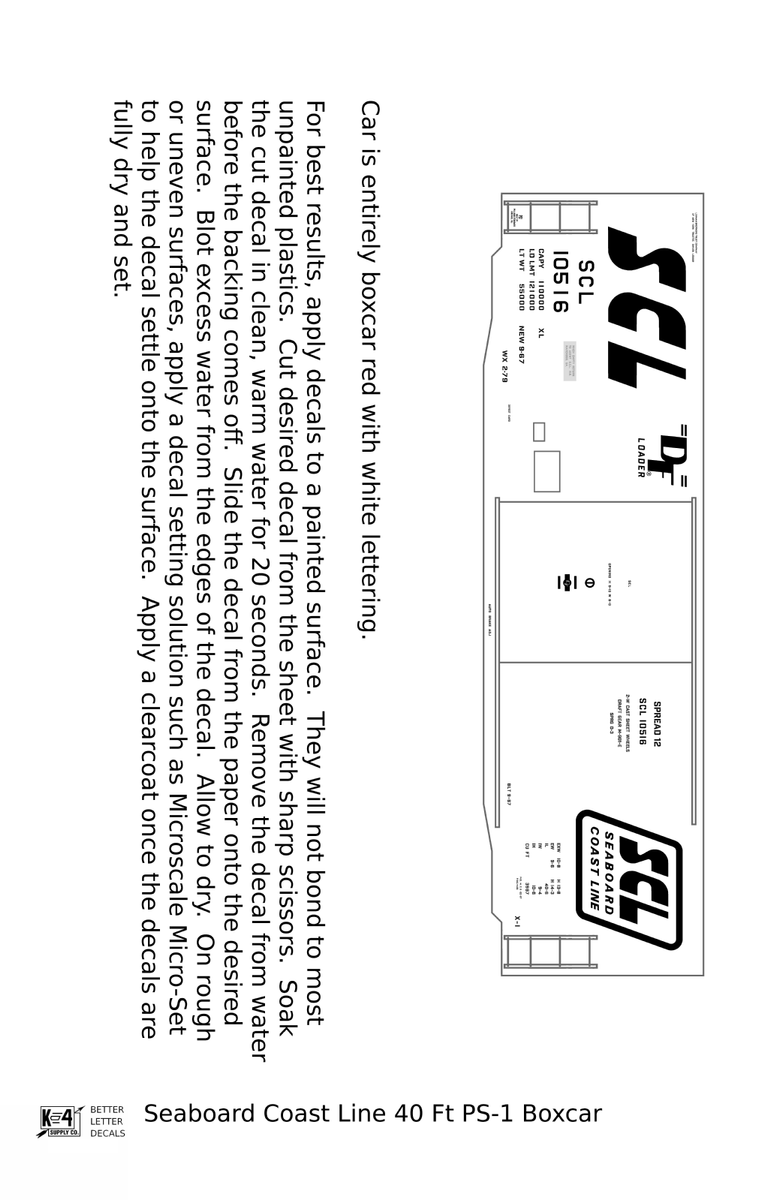 Seaboard Coast Line 40 Ft Steel Boxcar White - Decal - Choose Scale ...