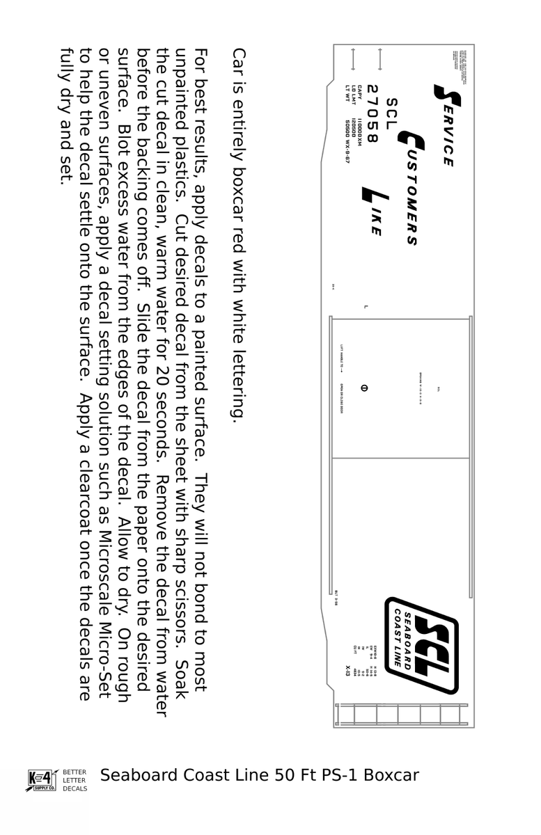 Seaboard Coast Line 50 Ft Steel Boxcar White - Decal - Choose Scale – K4 Decals – Model Train Decals