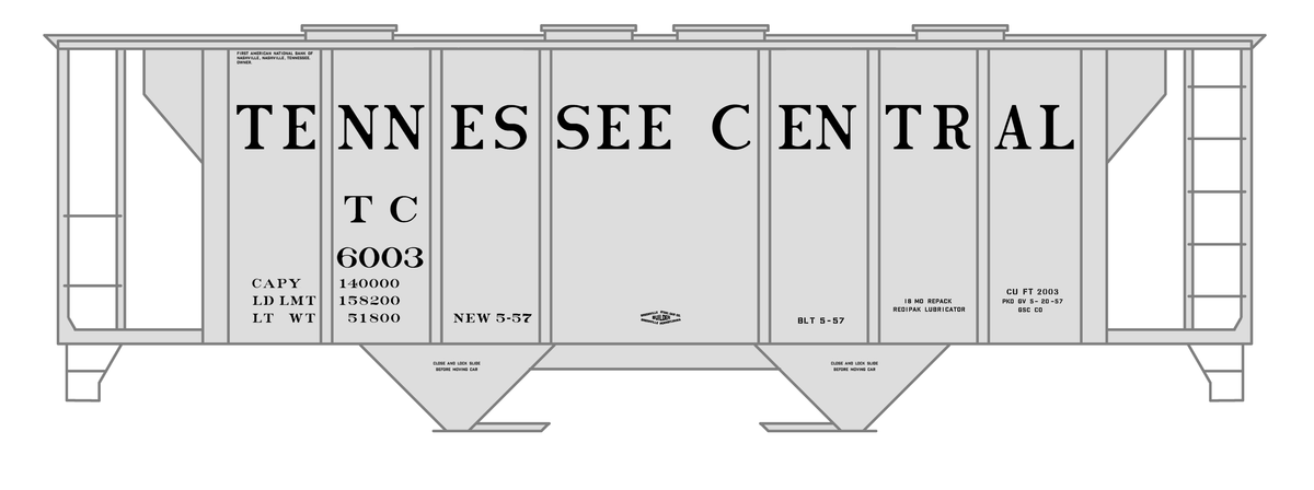 Tennessee Central 70 Ton Covered Hopper Black - Decal - Choose Scale ...