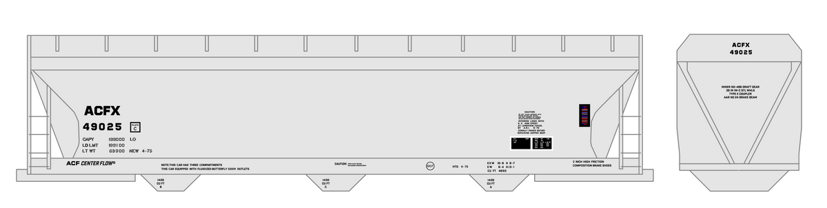 Data Only ACF Center Flow Covered Hopper Black - Decal - Choose Scale ...