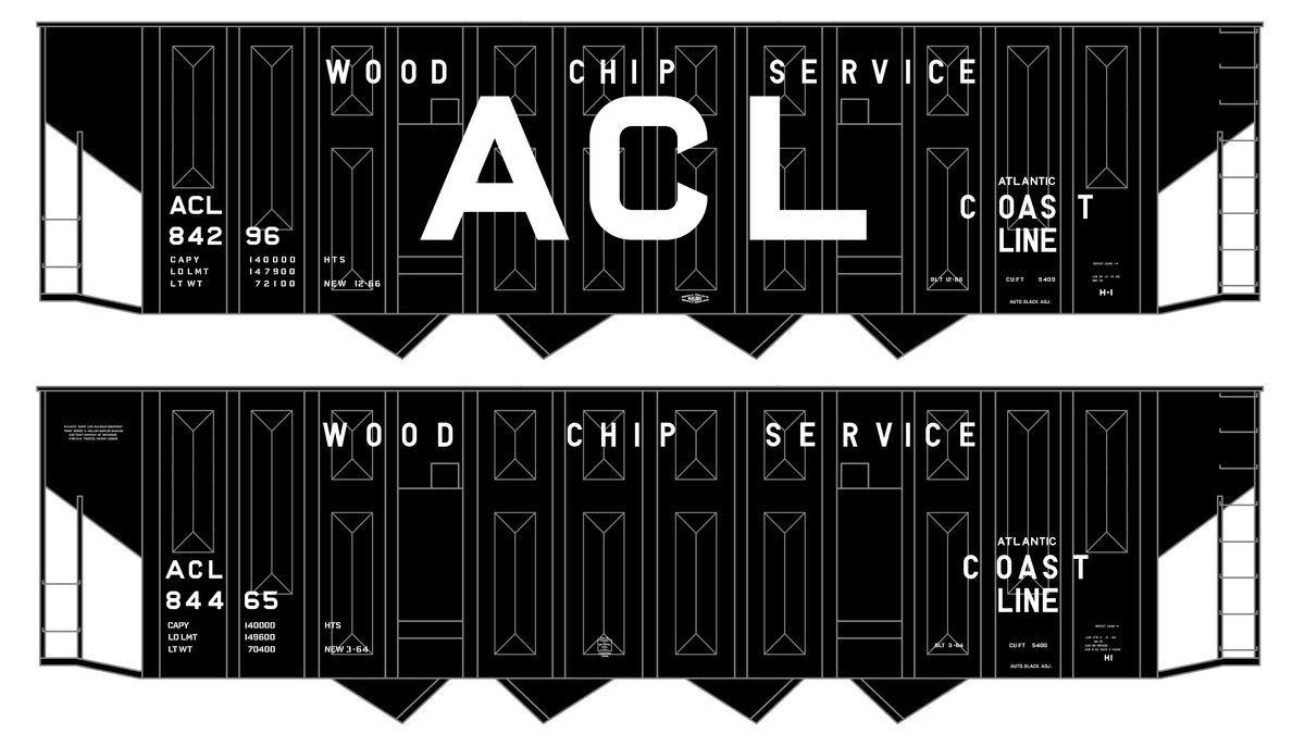 Atlantic Coast Line Wood Chip Hopper Car White - Decal - Choose Scale ...