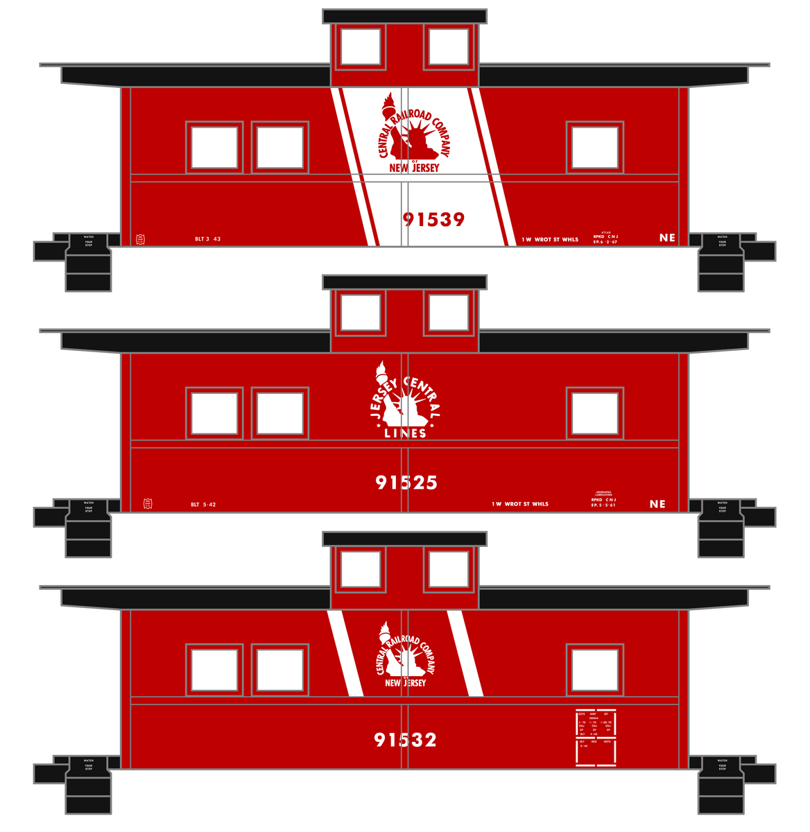 Central Of New Jersey Caboose White and Red - Decal - Choose Scale – K4 ...
