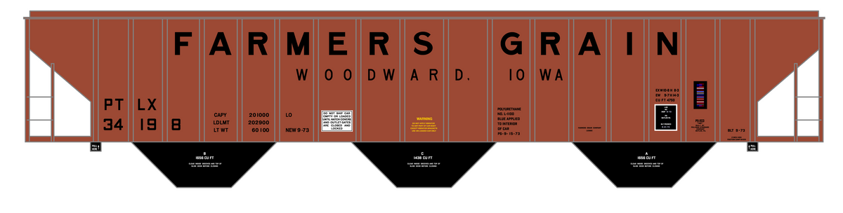 Farmers Grain PS-2CD Covered Hopper Black Woodward, Iowa - Decal - Cho ...