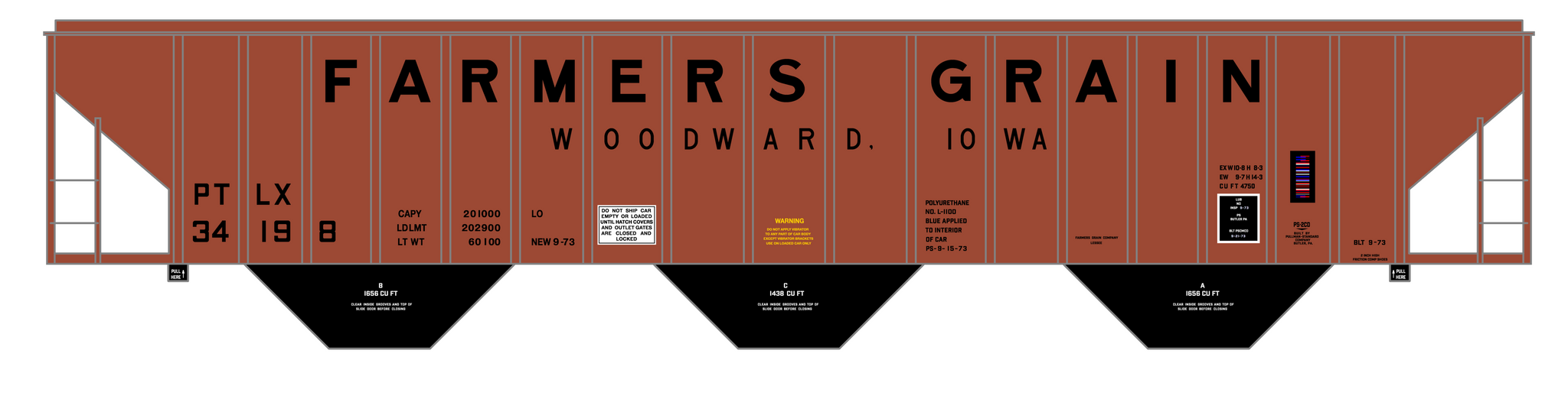 Farmers Grain PS-2CD Covered Hopper Black Woodward, Iowa - Decal - Cho ...