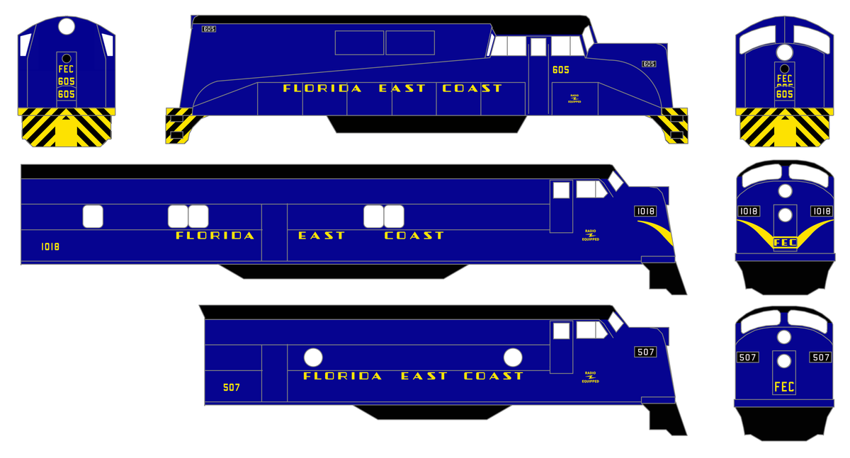 Florida East Coast BL2, Cab Diesel Yellow First Blue Scheme - Decal ...