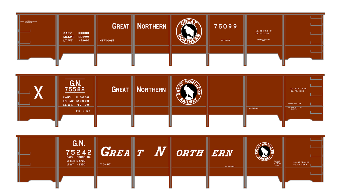 Great Northern 40 Ft Drop Bottom Gondola White and Black - Decal - Cho ...