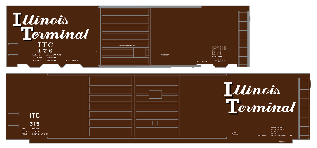 Illinois Terminal 40 and 50 Ft Boxcar White and Black - Decal - Choose ...