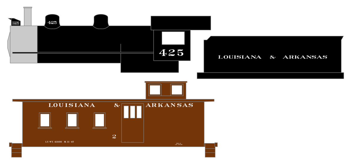Louisiana and Arkansas Steam Locomotive and Caboose White KCS - Decal ...