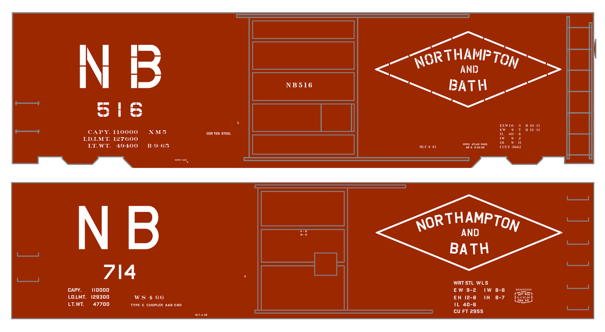 Northampton and Bath 40 Ft Steel Boxcar White Big Herald - Decal - Cho ...