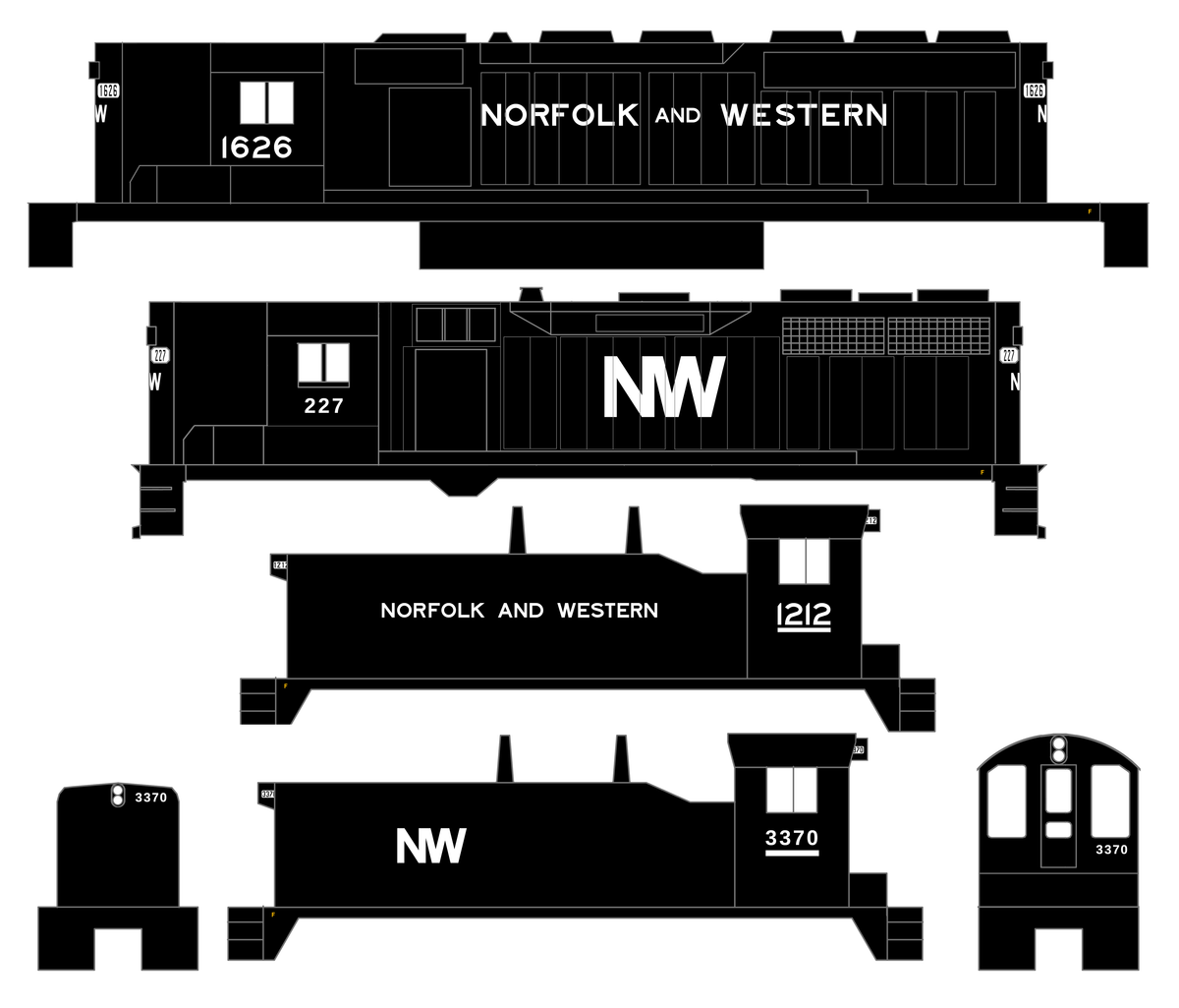 Norfolk and Western Diesel Locomotive White Late Scheme - Decal - Choo ...