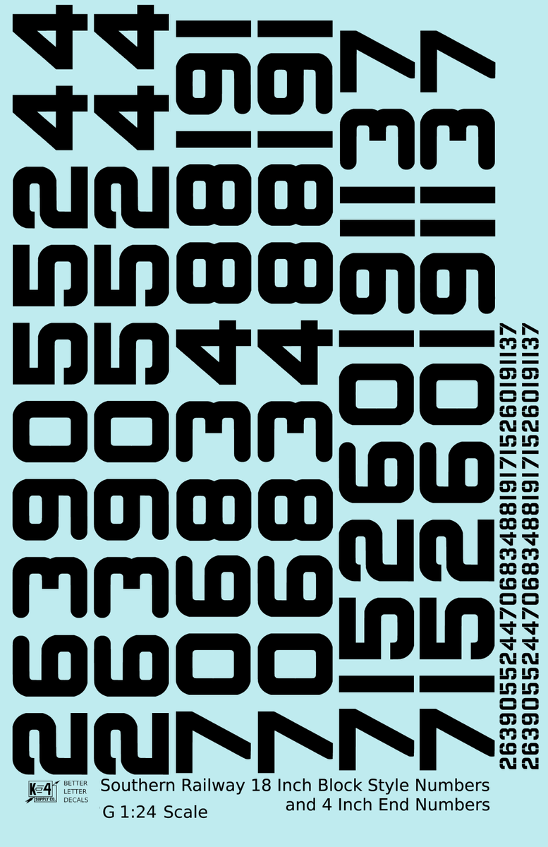 Southern Railway 18 Scale Inch Block Style Freight Car Numbers - Decal ...