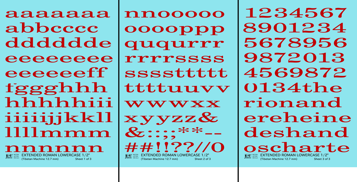 Lowercase Extended Roman Letter Number Alphabet - Decal - Choose Size ...