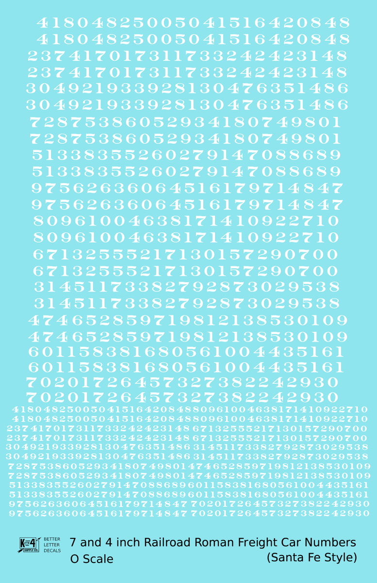 ATSF Santa Fe Style 7 Scale Inch Railroad Roman Freight Car Numbers ...