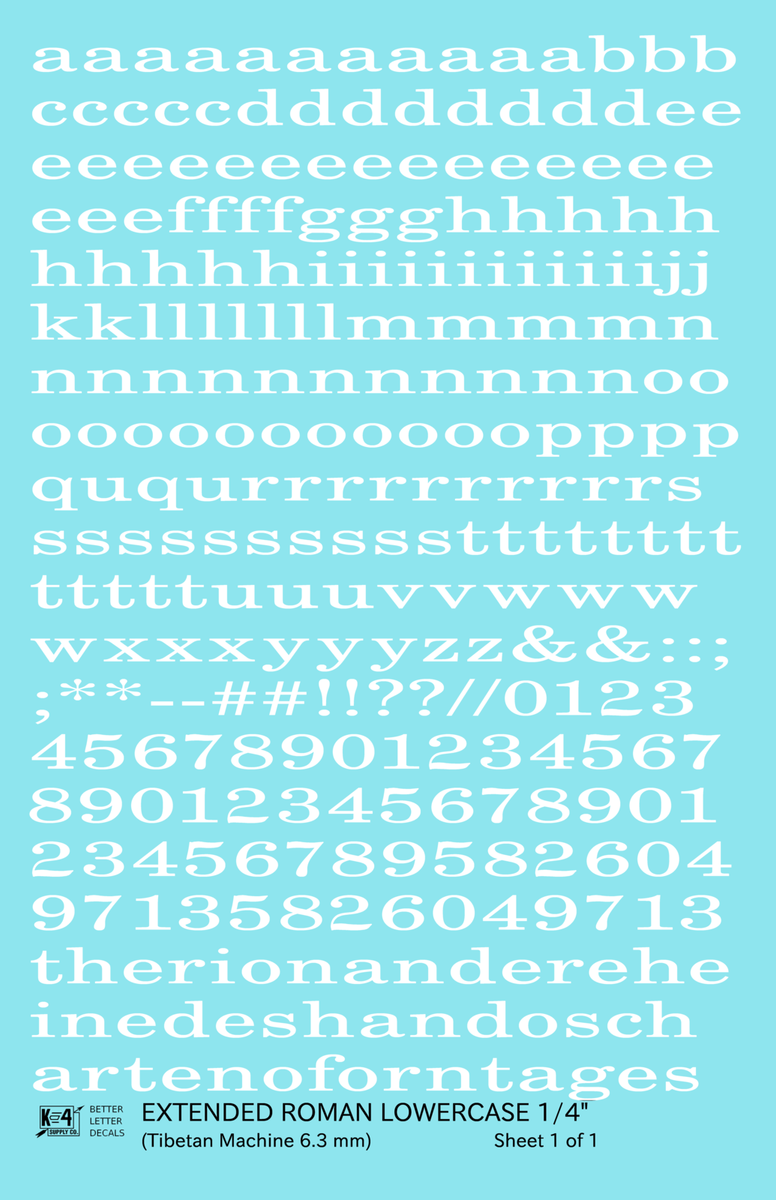 Lowercase Extended Roman Letter Number Alphabet - Decal - Choose Size ...