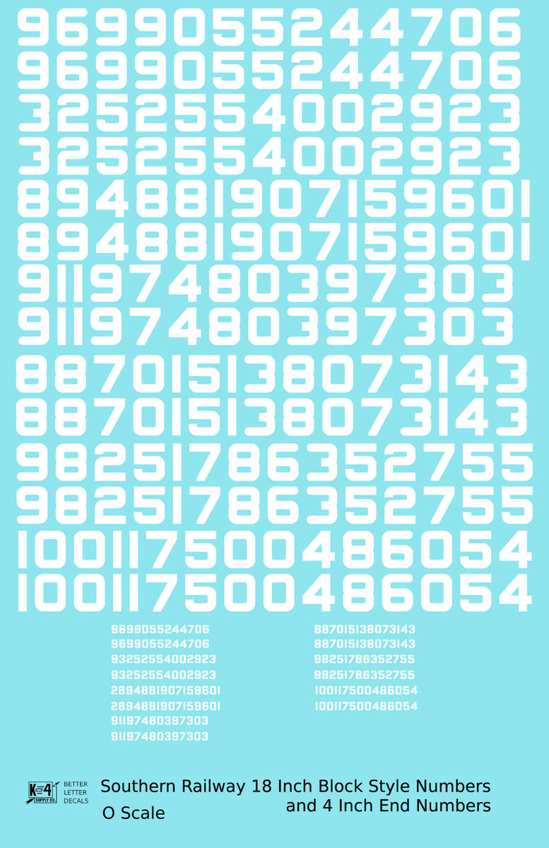Southern Railway 18 Scale Inch Block Style Freight Car Numbers - Decal ...