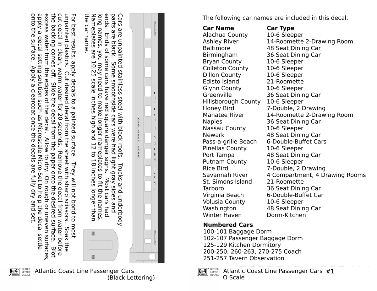 Atlantic Coast Line Streamlined Passenger Car Black Sleepers Diners #1 ...