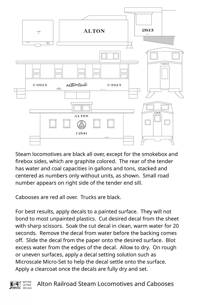 Alton Railroad Steam Locomotive and Caboose White - Decal - Choose Sca ...
