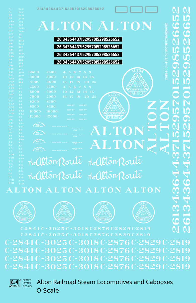 Alton Railroad Steam Locomotive and Caboose White - Decal - Choose Sca ...