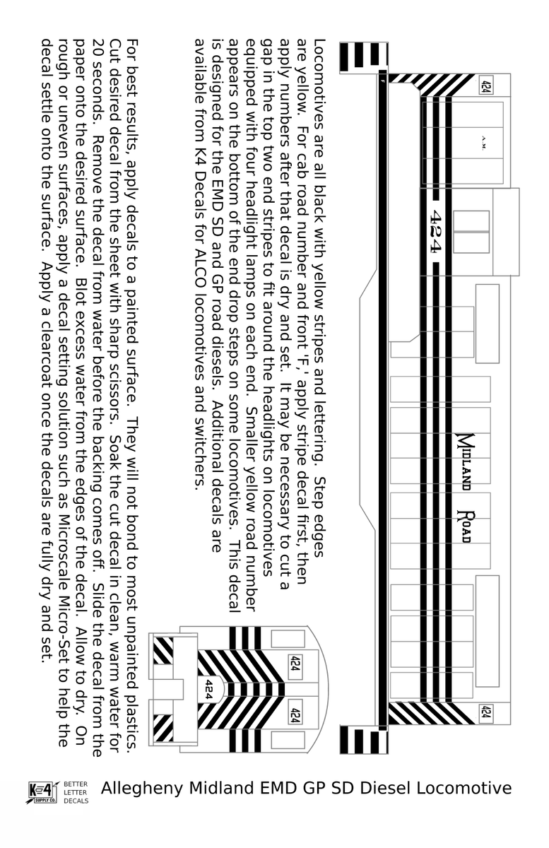 Allegheny Midland EMD Diesel Locomotive Yellow - Decal - Choose Scale ...