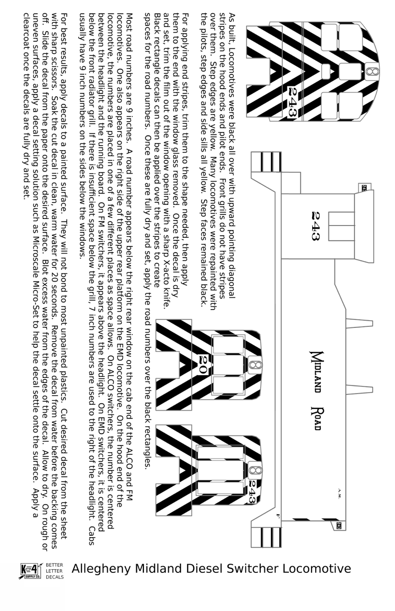Allegheny Midland Diesel Switcher Yellow - Decal - Choose Scale – K4 ...