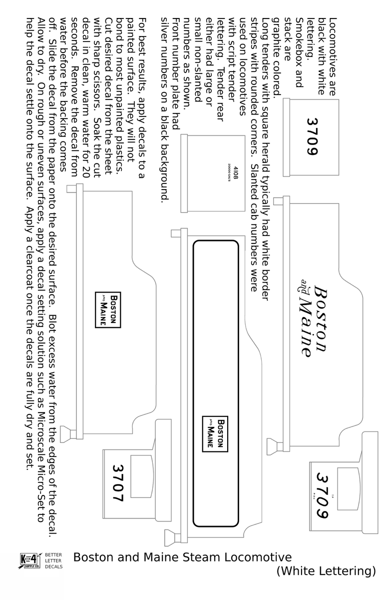 Boston and Maine Steam Locomotive White - Decal - Choose Scale – K4 ...