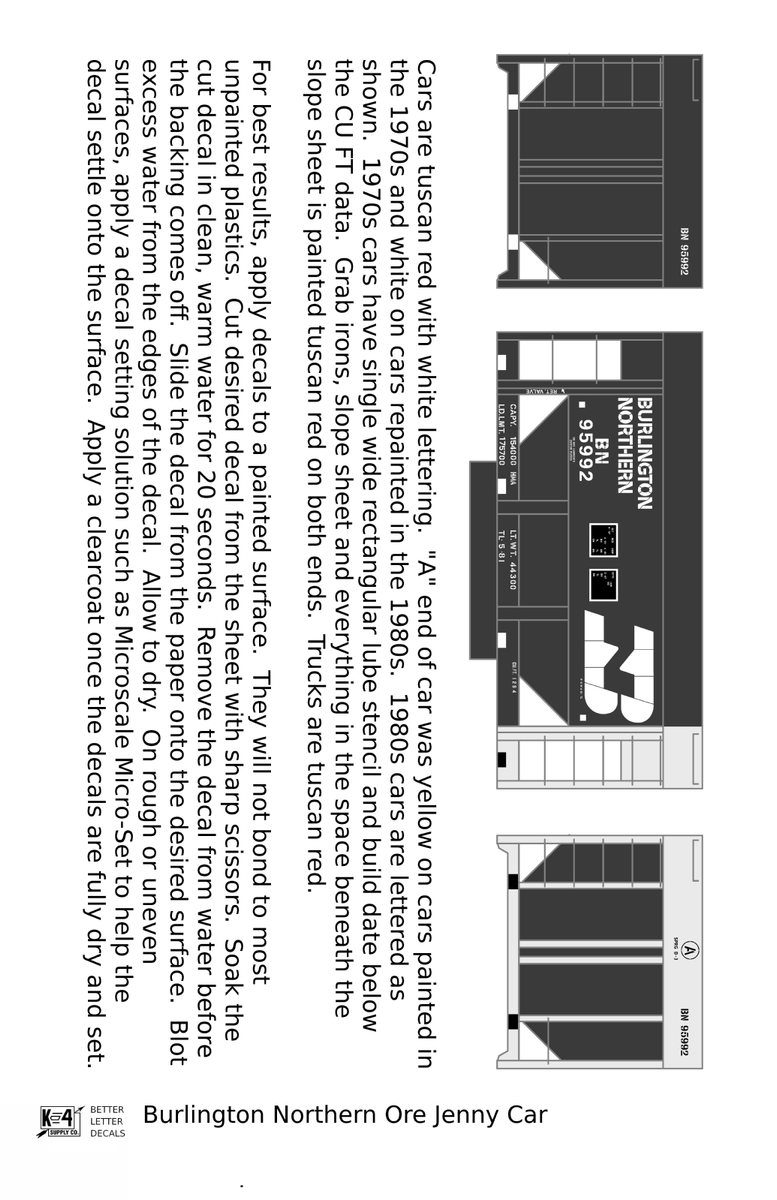 Burlington Northern Ore Jenny Car White - Decal - Choose Scale – K4 ...