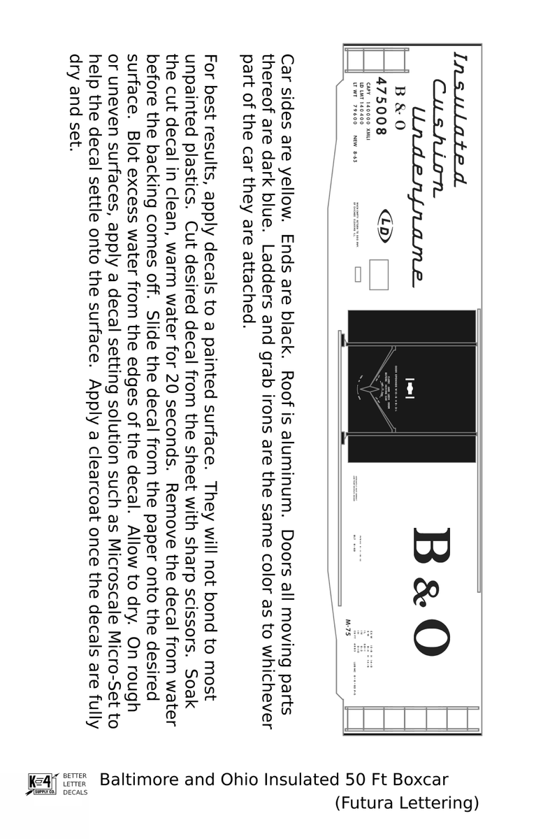 Baltimore and Ohio Insulated Boxcar Dark Blue Futura Lettering - Decal ...