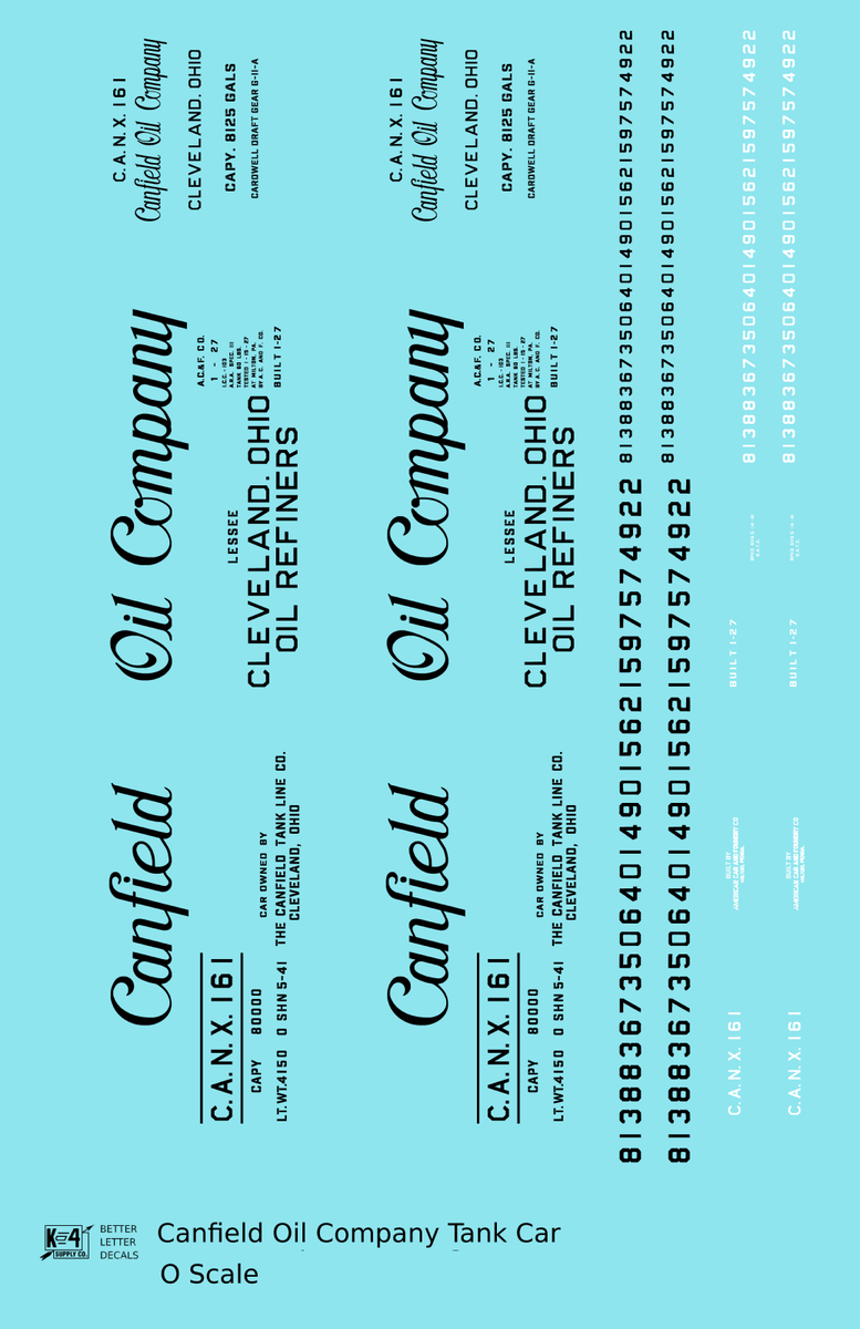 Canfield Oil Company 8000 Gallon Tank Car Black Cleveland Ohio - Decal ...