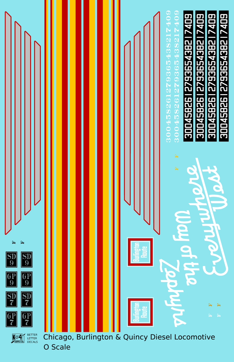 Burlington CB&Q Blackbird EMD Hood Diesel Red Yellow and Gray - Decal ...