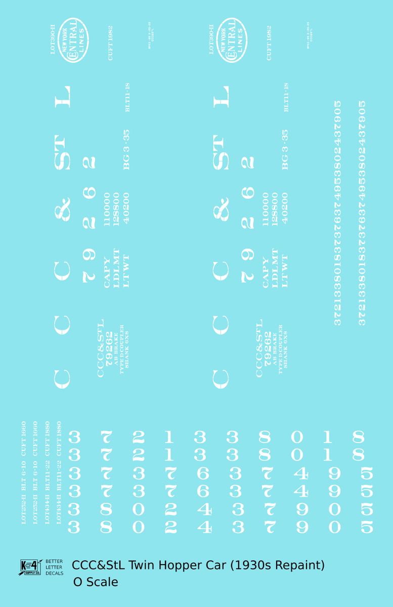 CCC&StL Big Four Twin Hopper White NYC 1930s Repaint - Decal - Choose ...