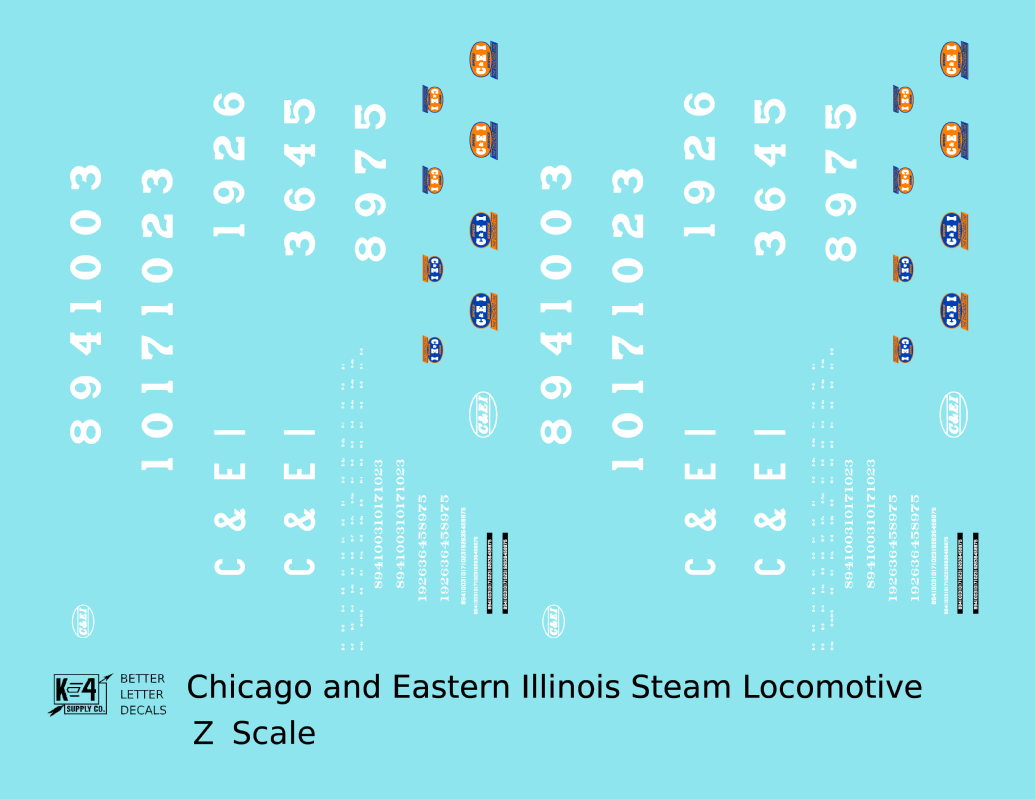 Chicago and Eastern Illinois Steam Locomotive White - Decal - Choose S ...