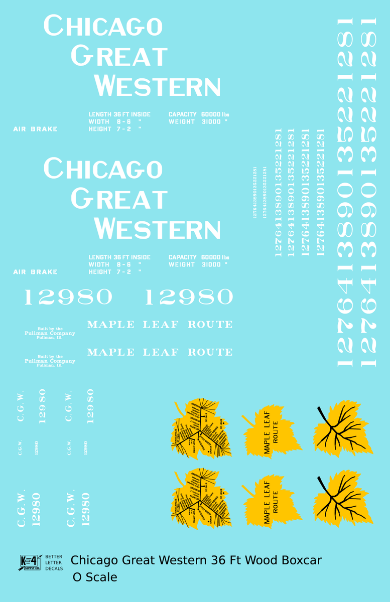 Chicago Great Western 36 Ft Wood Boxcar White and Yellow Leaf Herald ...
