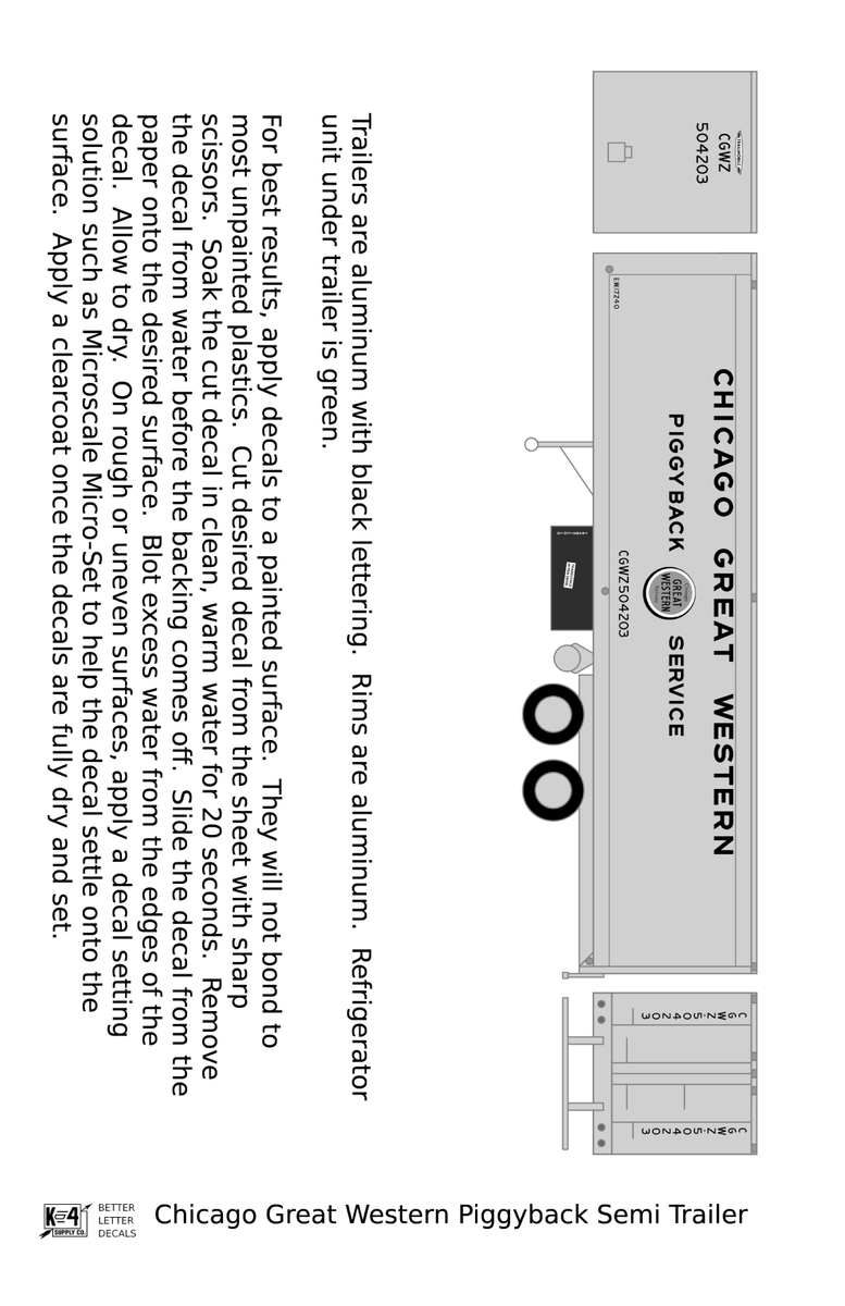 Chicago Great Western Piggyback Semi Trailer Black - Decal - Choose Sc ...