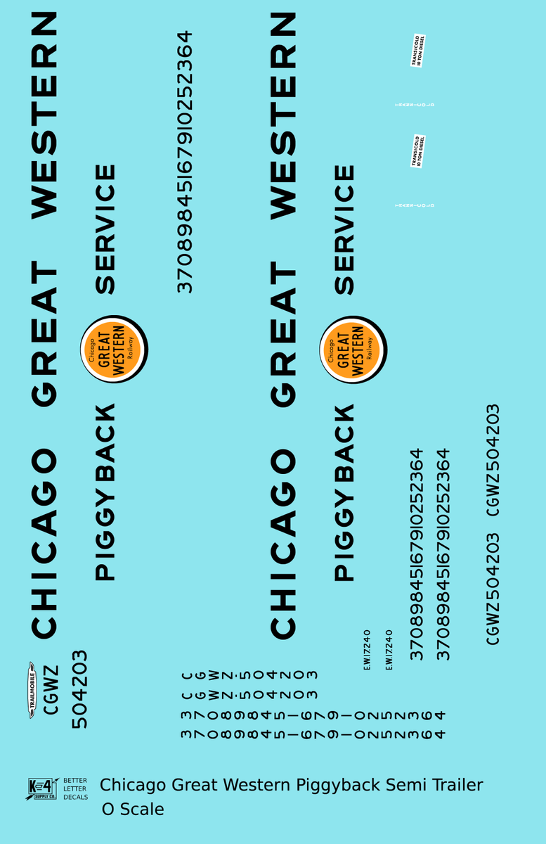 Chicago Great Western Piggyback Semi Trailer Black - Decal - Choose Sc ...