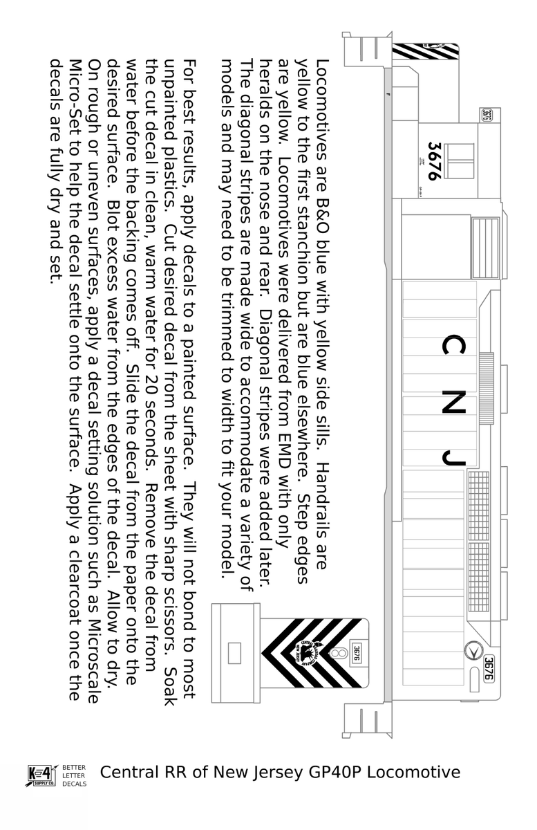 CNJ Jersey Central Lines EMD GP40P Locomotive Yellow Big CNJ - Decal ...