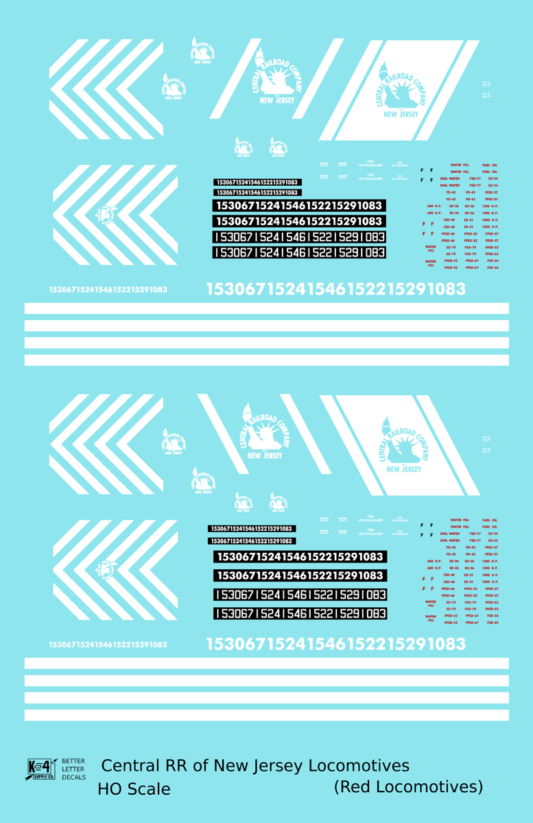 CNJ Jersey Central Lines Diesel Locomotive White Red Scheme - Decal ...
