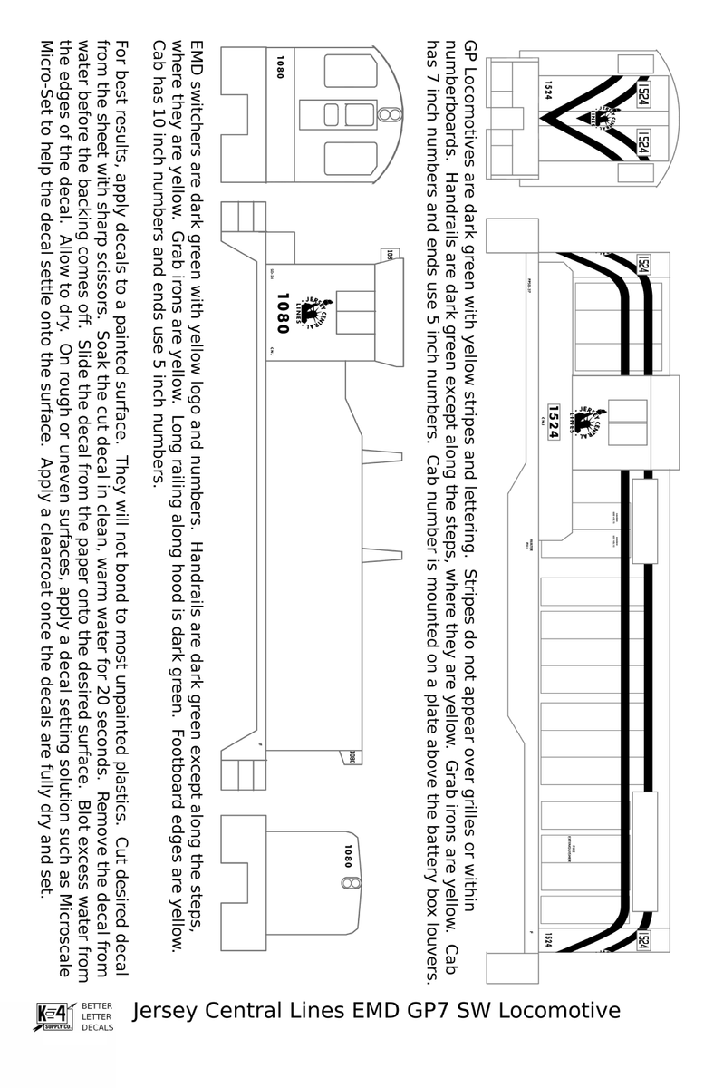 CNJ Jersey Central Lines EMD Diesel Locomotive Yellow - Decal - Choose ...