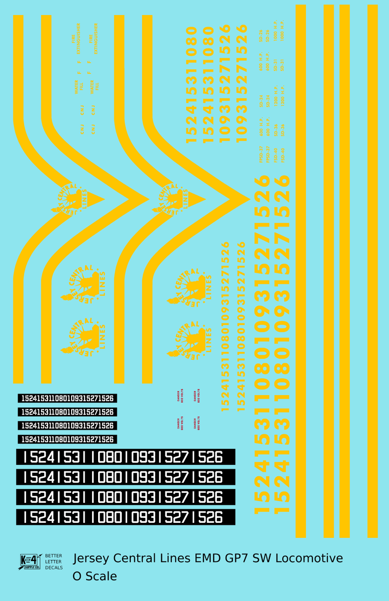 CNJ Jersey Central Lines EMD Diesel Locomotive Yellow - Decal - Choose ...