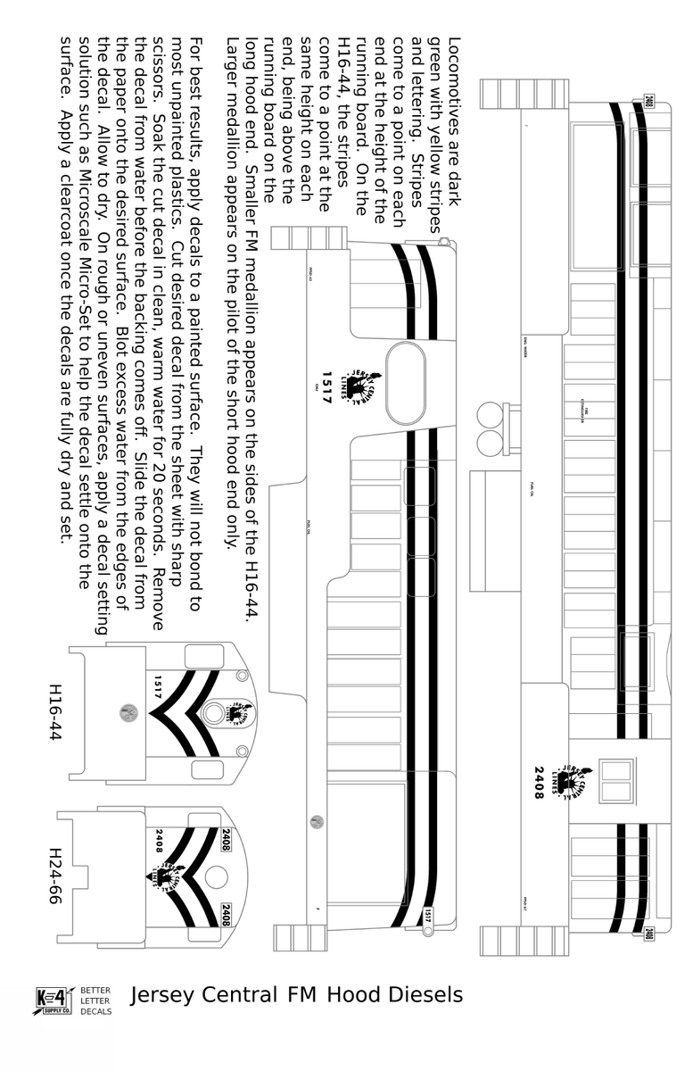 CNJ Jersey Central Lines FM Diesel Locomotive Yellow - Decal - Choose ...