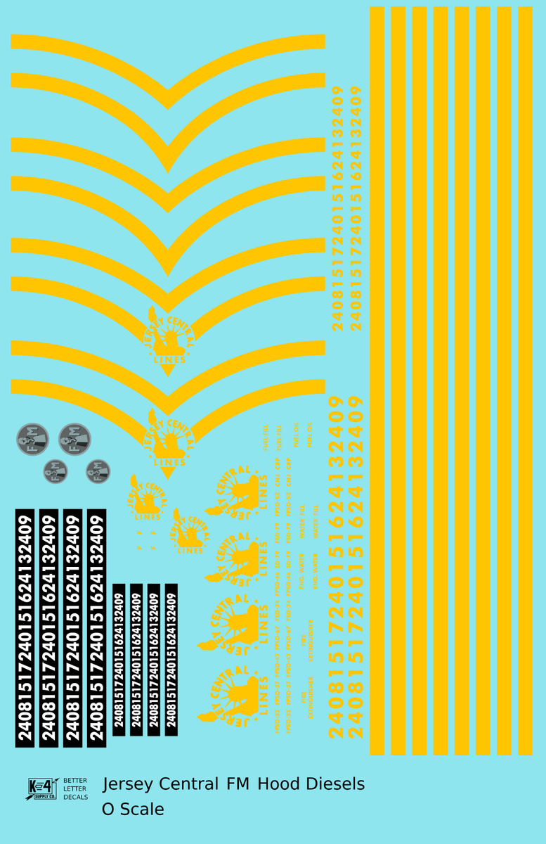 CNJ Jersey Central Lines FM Diesel Locomotive Yellow - Decal - Choose ...