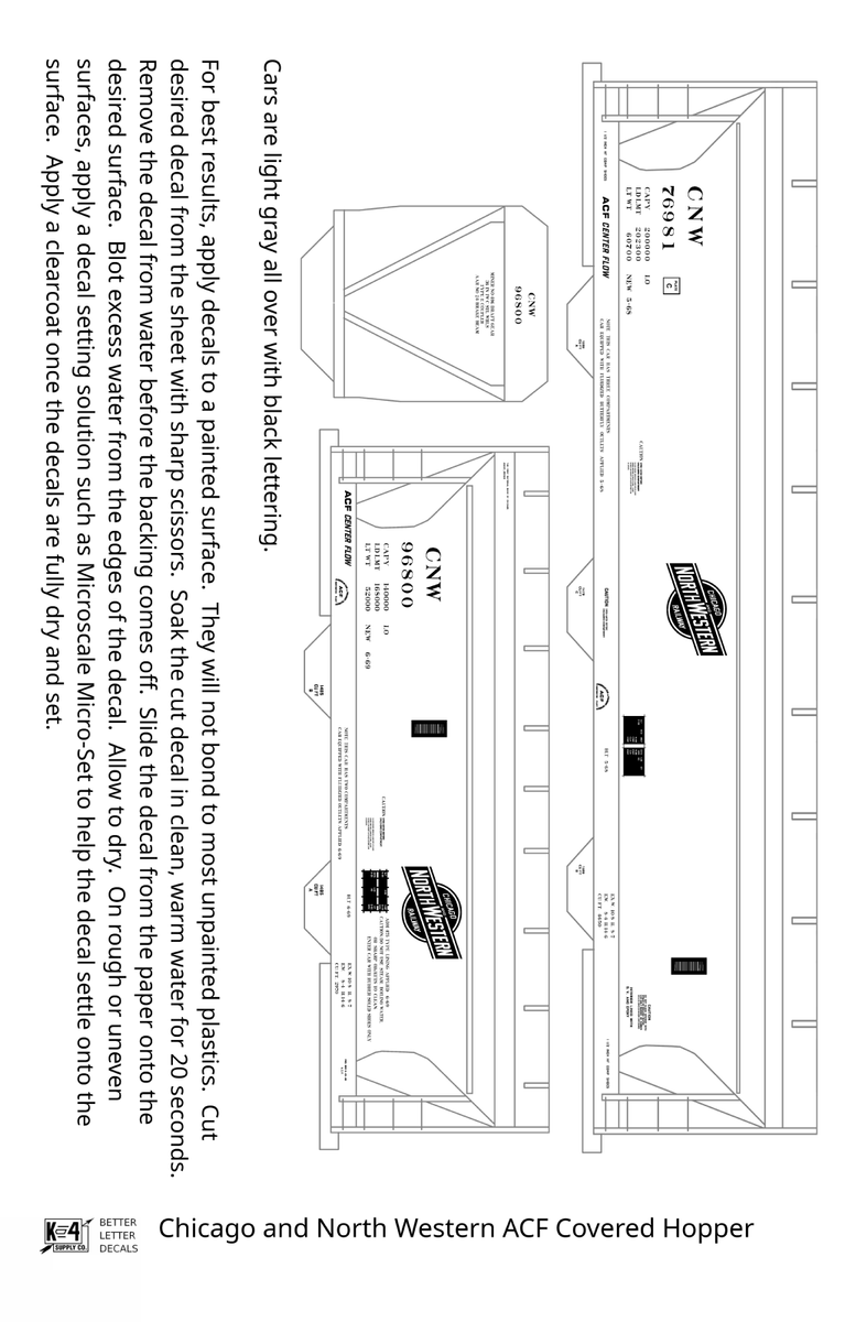 Chicago and North Western ACF Covered Hopper Black - Decal - Choose Sc ...