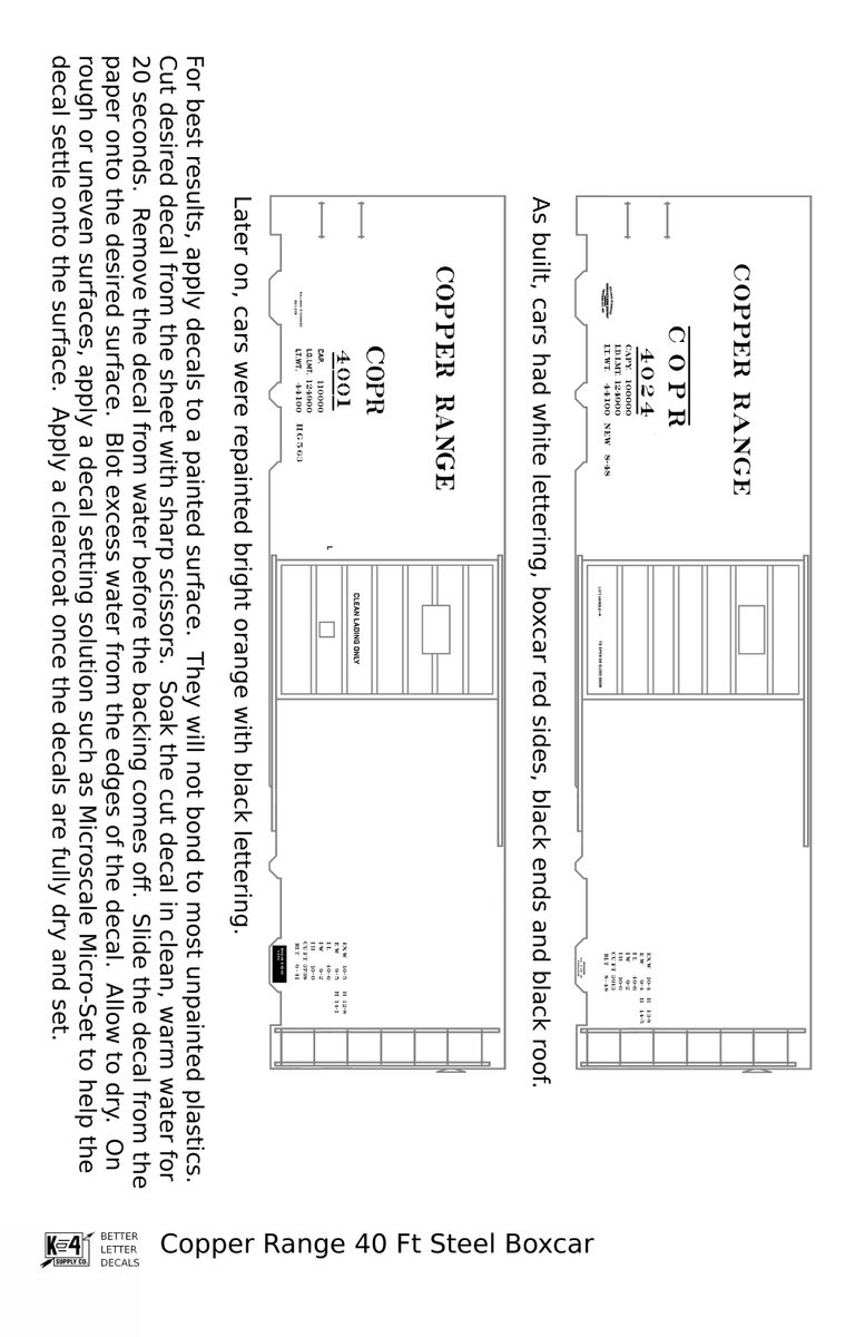 Copper Range 40 Ft Single Door Boxcar Black and White - Decal - Choose ...