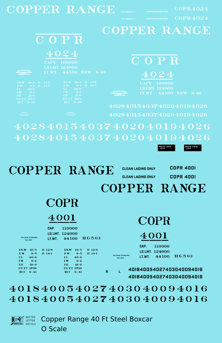 Copper Range 40 Ft Single Door Boxcar Black and White - Decal - Choose ...