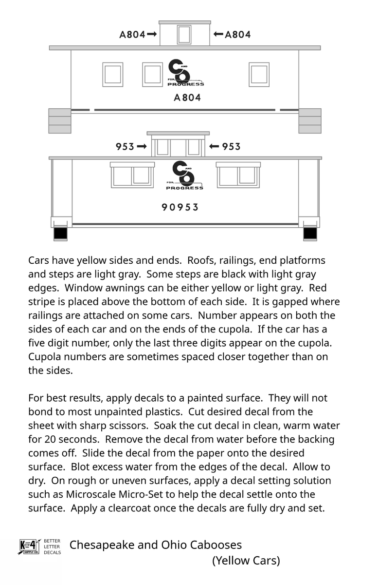 Chesapeake and Ohio Yellow Caboose Blue and Red - Decal - Choose Scale ...