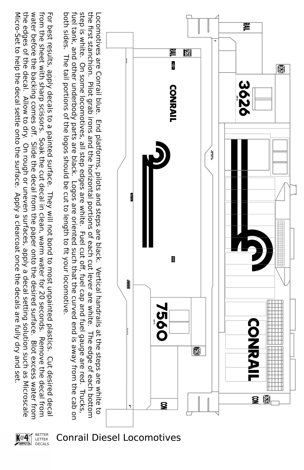Conrail Diesel Locomotive White - Decal - Choose Scale – K4 Decals ...