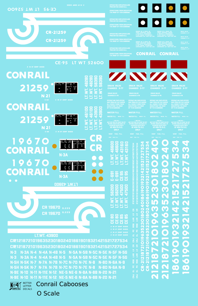 Conrail Caboose White - Decal - Choose Scale – K4 Decals – Model Train ...