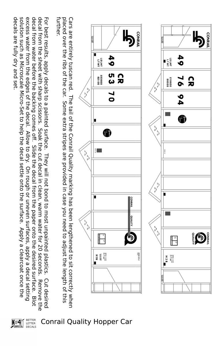 Conrail Open Hopper White Conrail Quality - Decal - Choose Scale – K4 ...