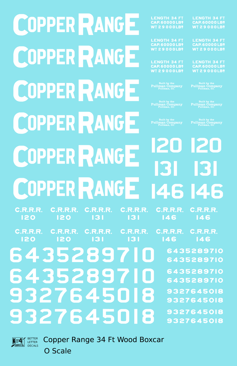 Copper Range 34 Ft Boxcar White - Decal - Choose Scale – K4 Decals ...