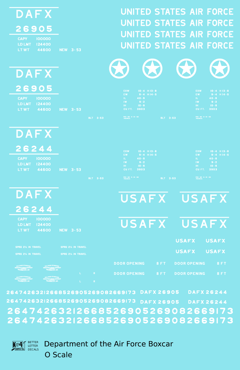 USAF Department Of the Air Force 40 Ft Steel Boxcar White - Decal - Ch ...
